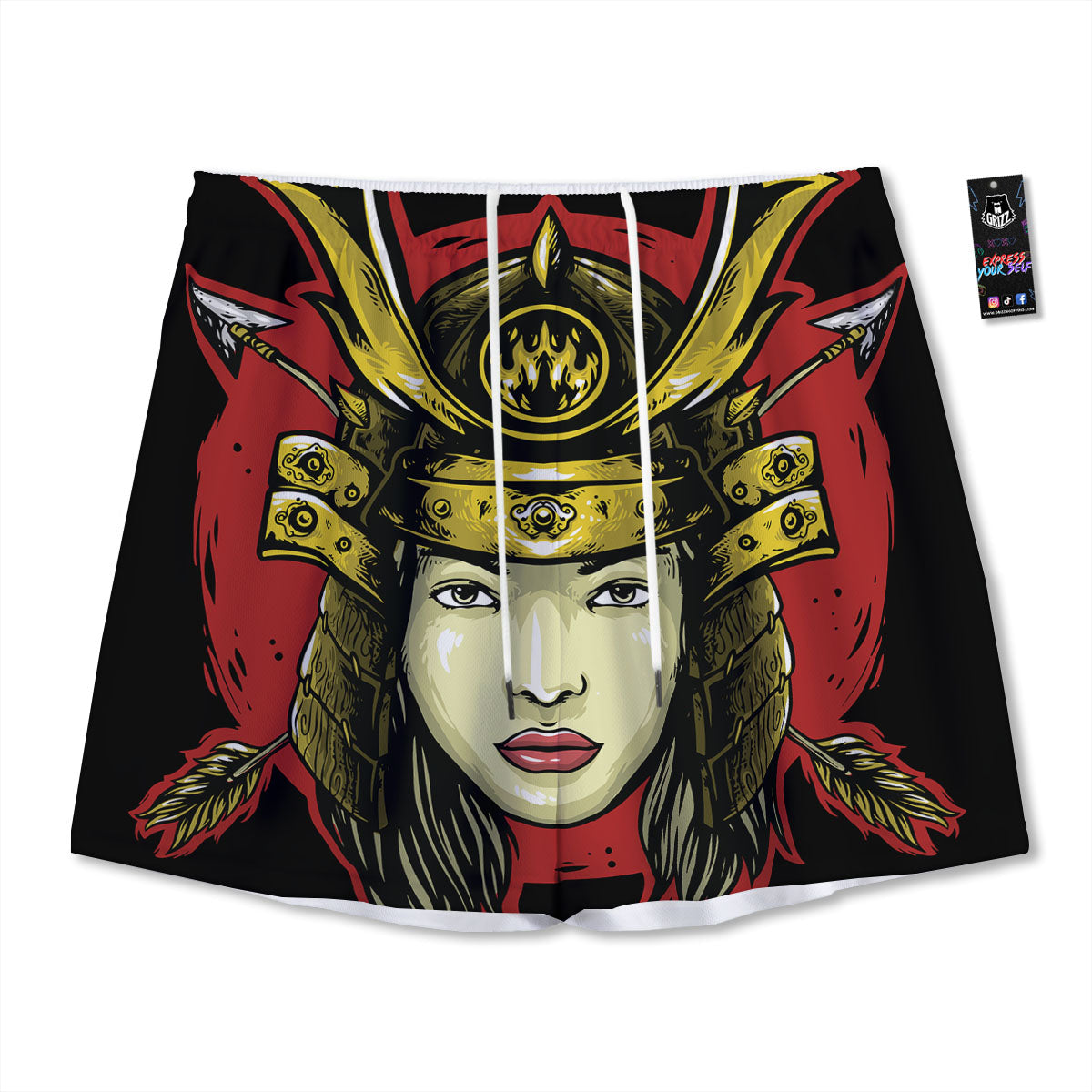 Samurai Woman Japanese Print Mesh Shorts