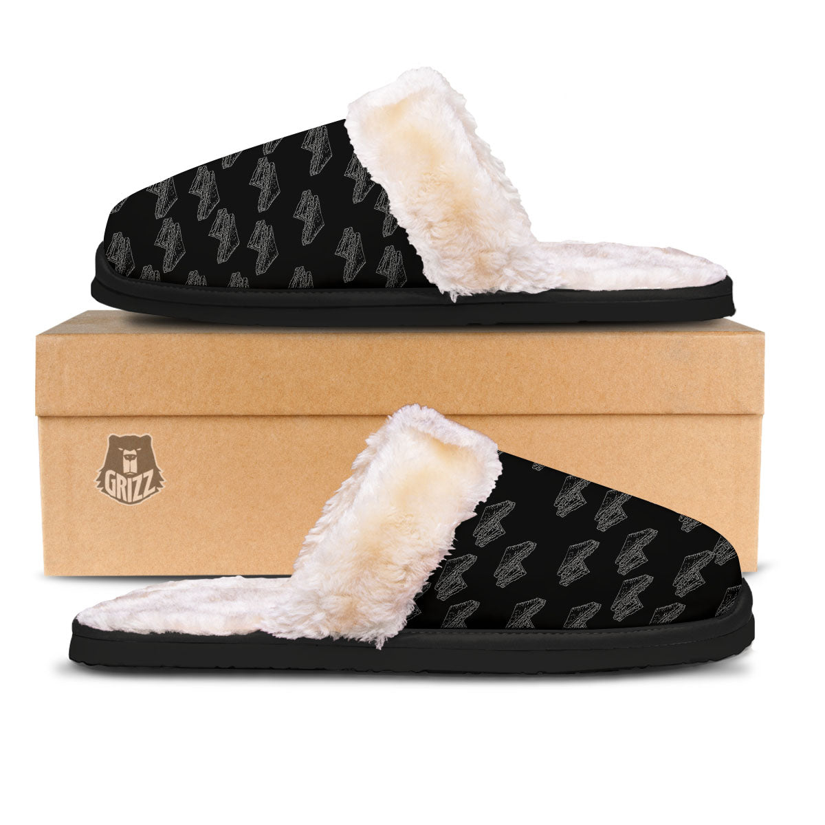Sandwich Black Doodle Print Pattern Slippers