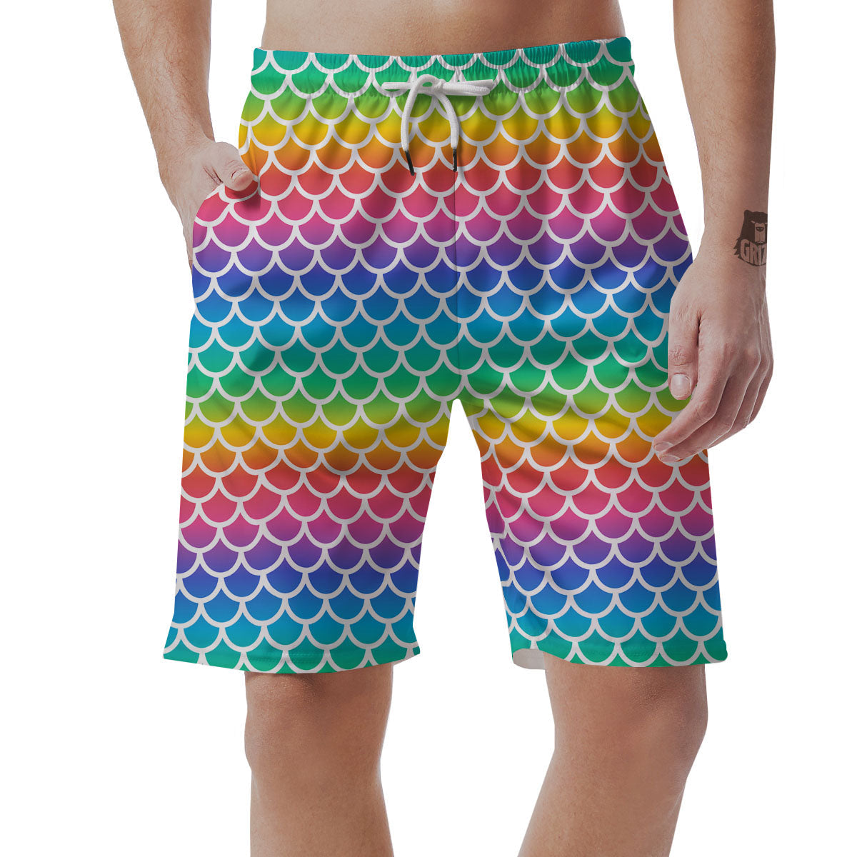 Scale Rainbow Mermaid Print Pattern Men's Shorts