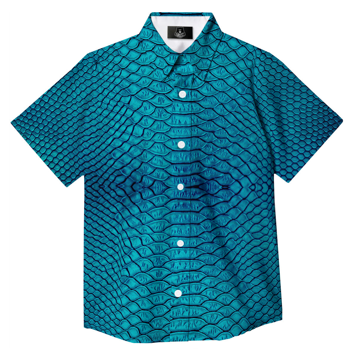 Scales Turquoise Snake Print Pattern Button Up Shirt
