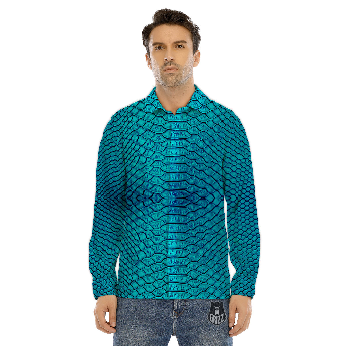 Scales Turquoise Snake Print Pattern Men's Dress Shirts