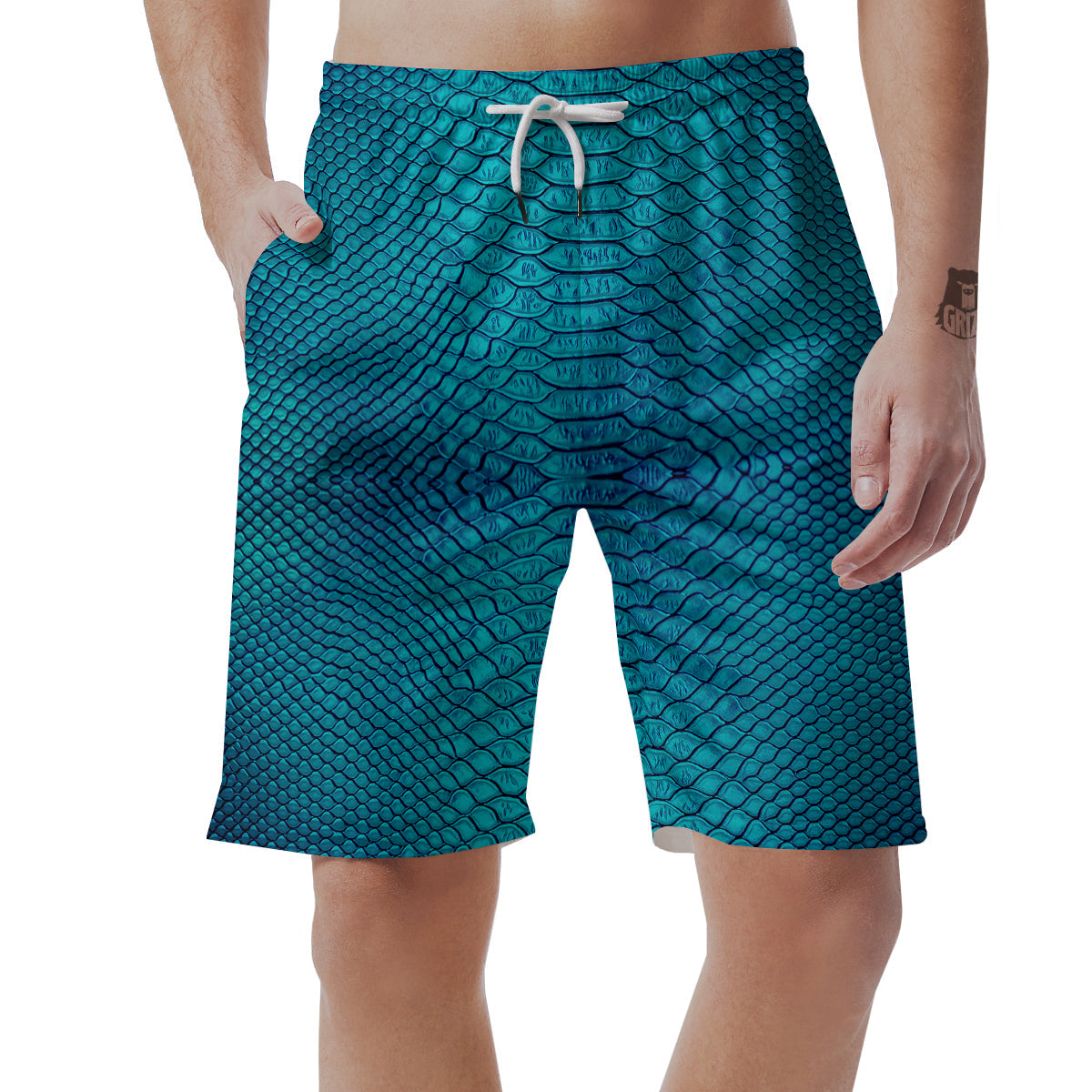 Scales Turquoise Snake Print Pattern Men's Shorts
