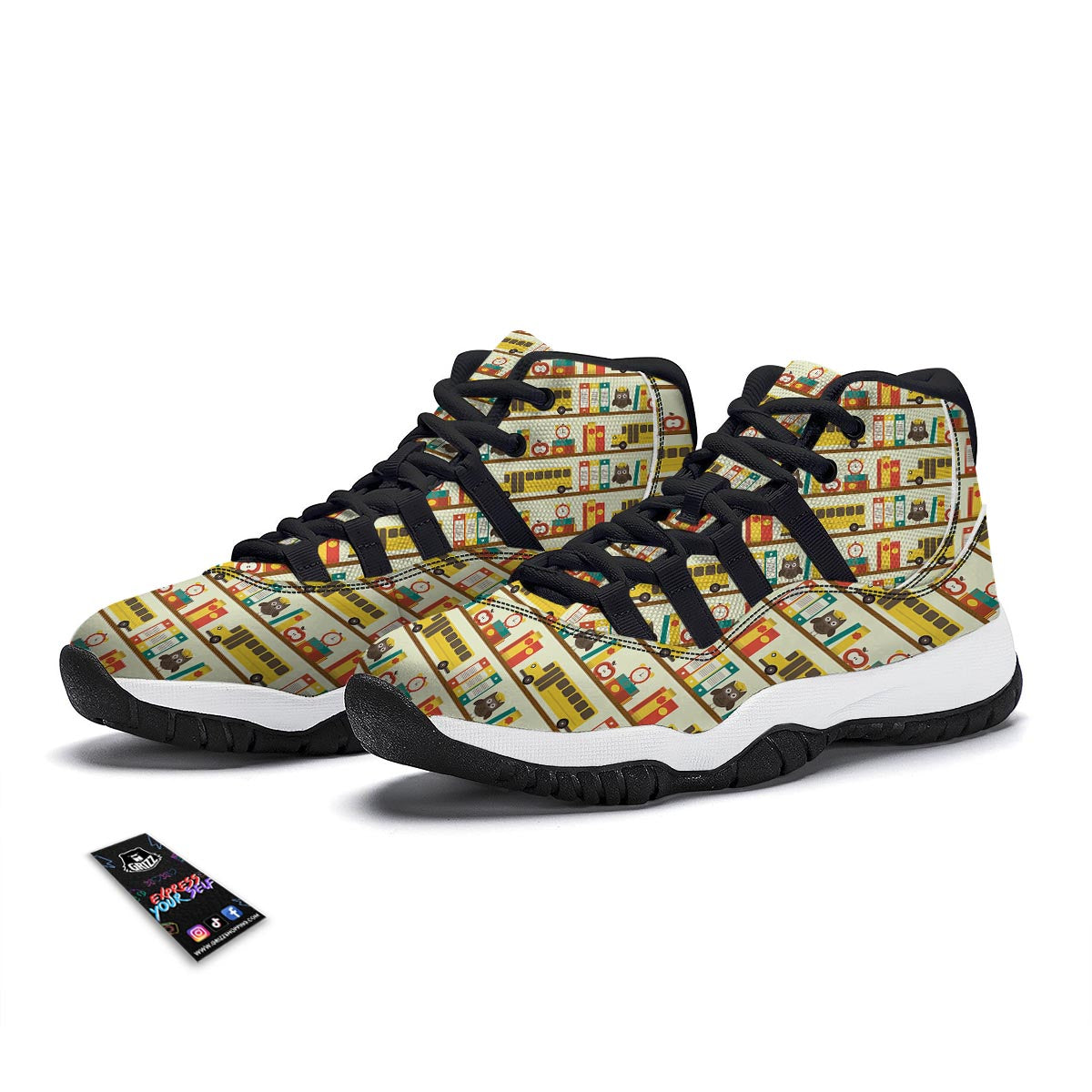 School Bus Print Pattern Black Bball Shoes