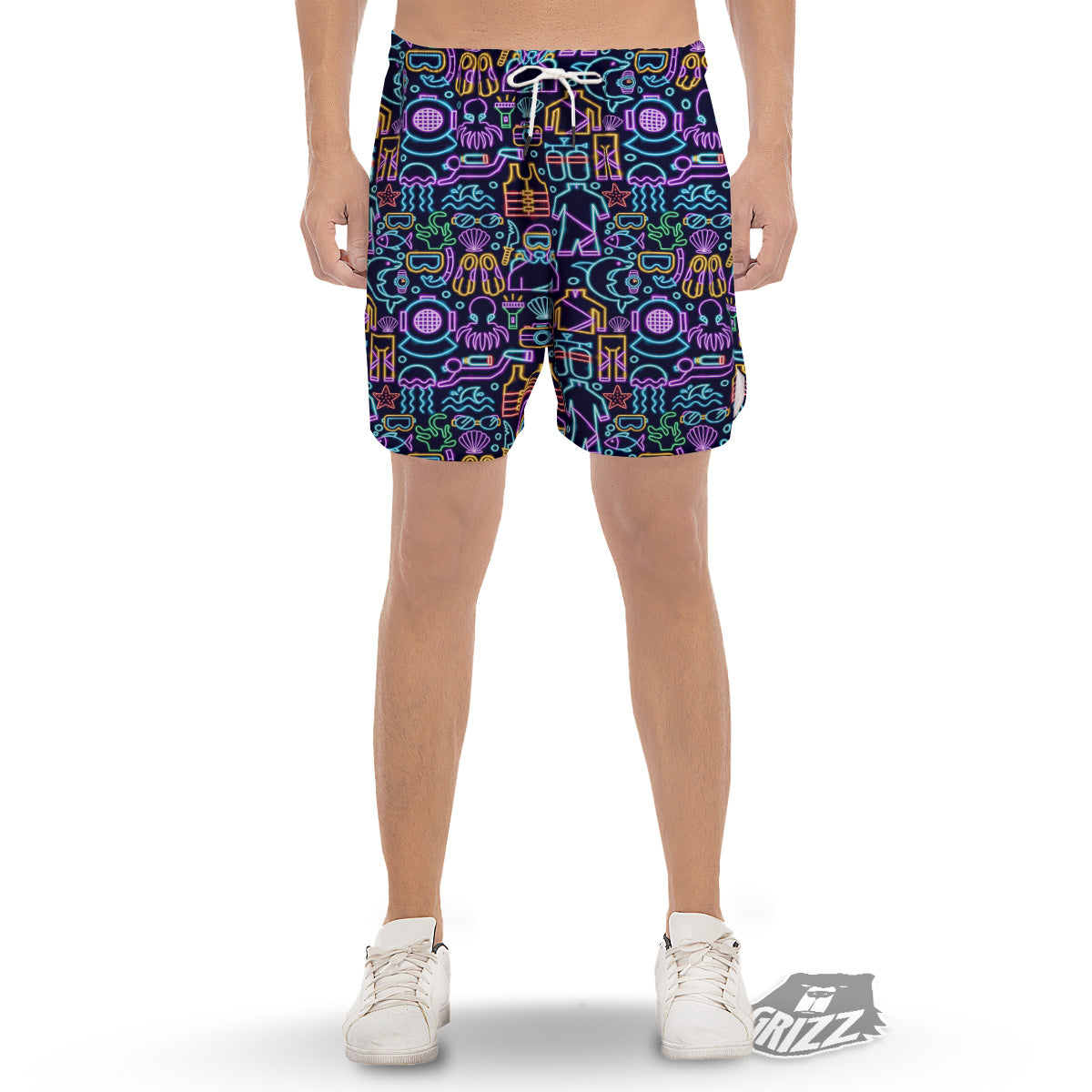 Scuba Diver Neon Print Pattern Men's Gym Shorts