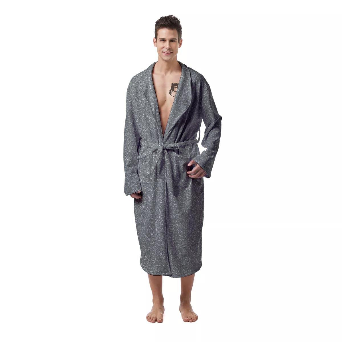 Silver Glitter Artwork Print Men's Robe