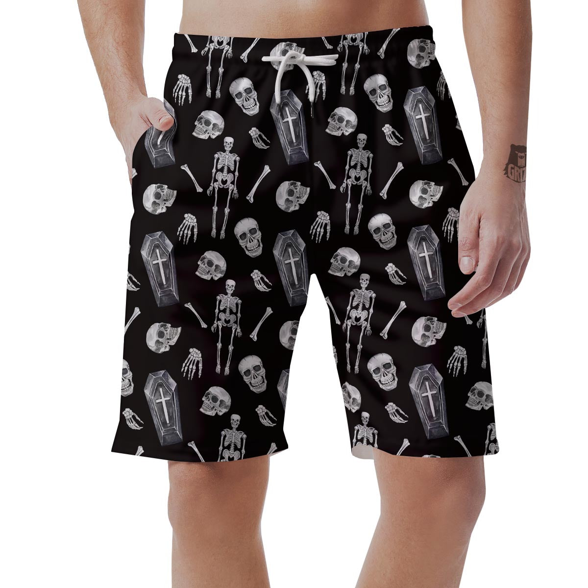 Skeleton And Tomb Print Pattern Men's Shorts
