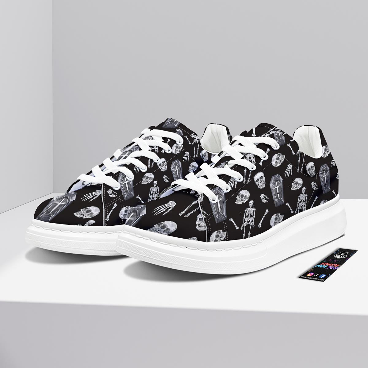 Skeleton And Tomb Print Pattern Platform Shoes