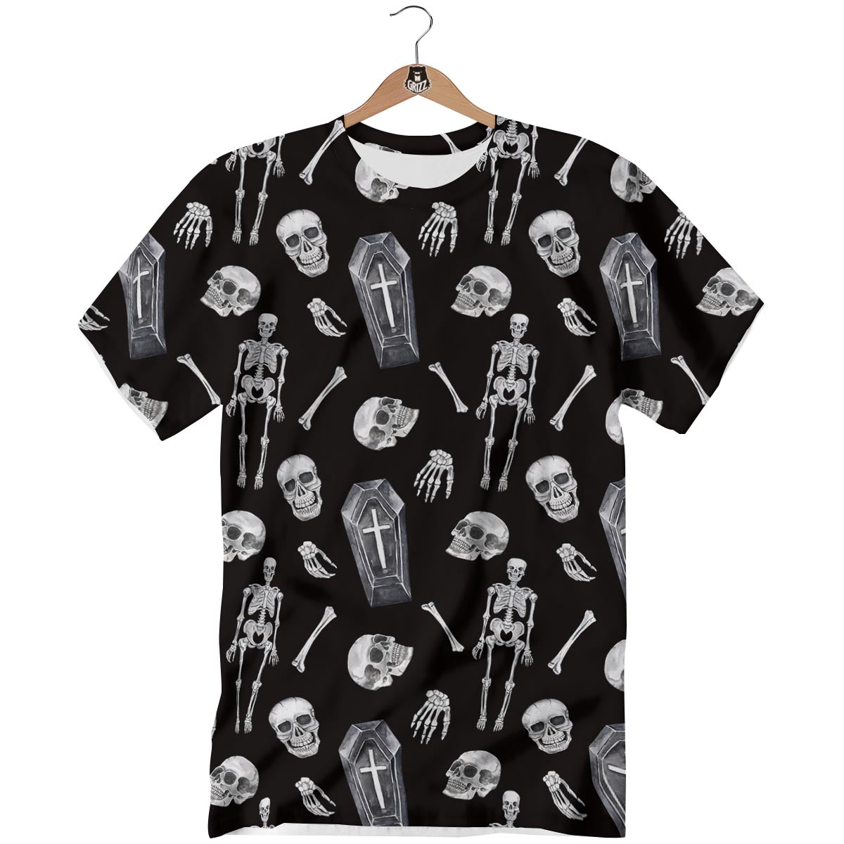 Skeleton And Tomb Print Pattern T-Shirt