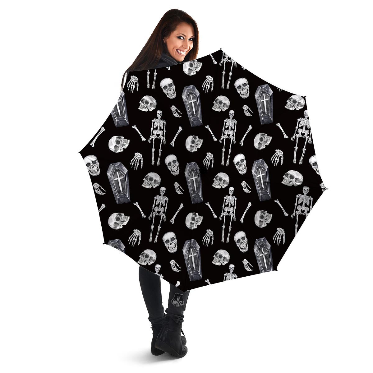 Skeleton And Tomb Print Pattern Umbrella