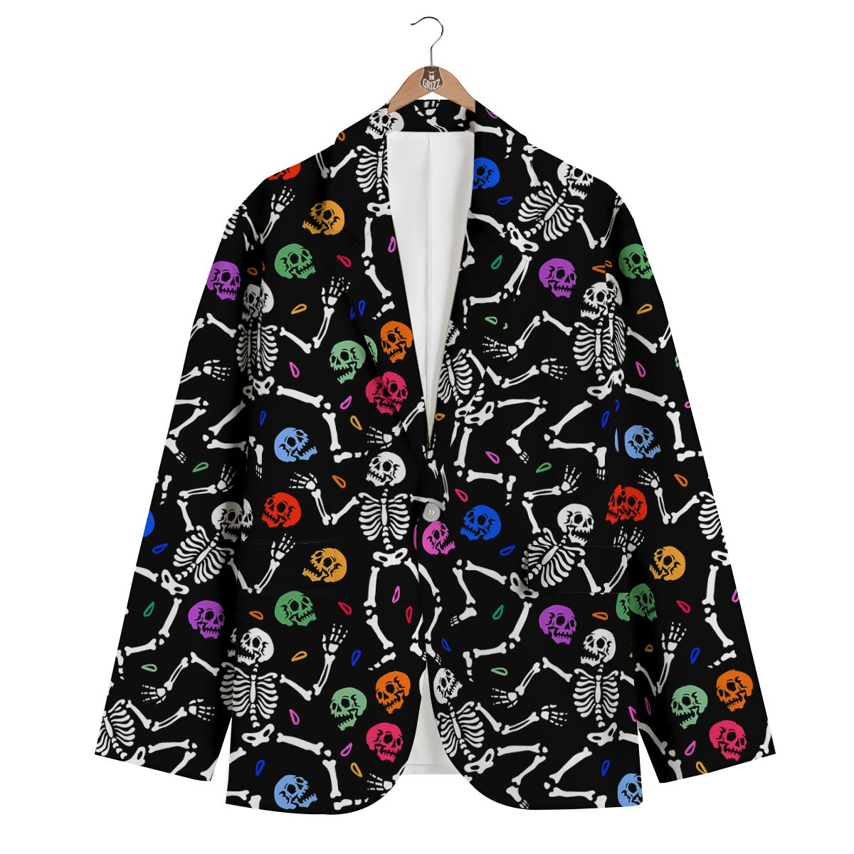 Skeleton Dancing Trippy Print Pattern Men's Blazer