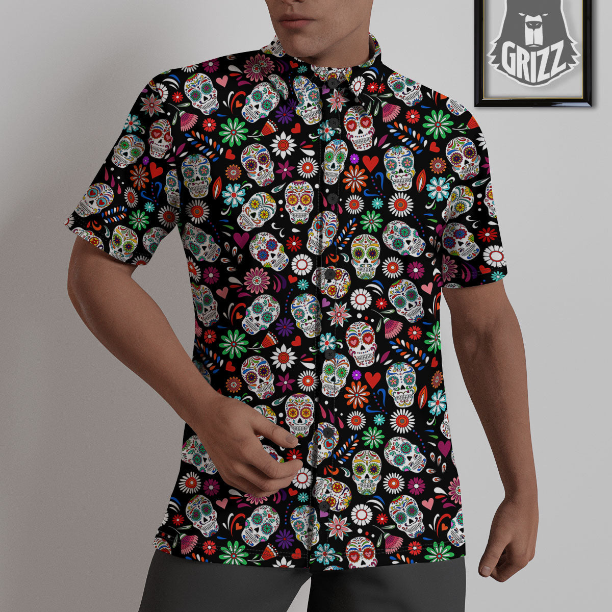Skeleton Day Of The Dead Print Pattern Untucked Shirts