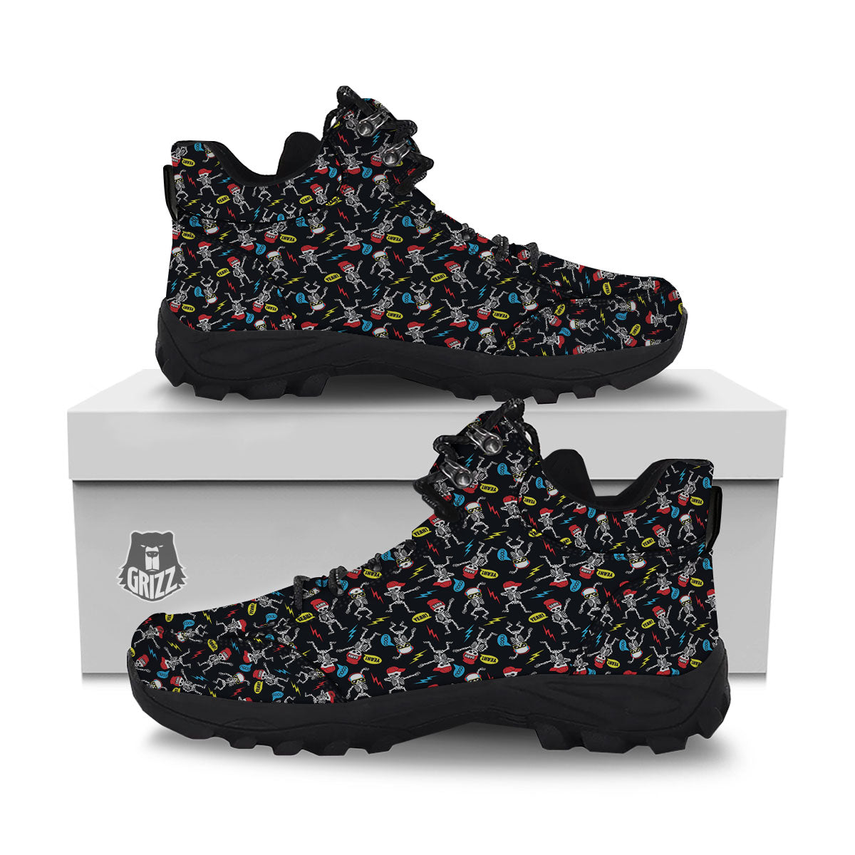Skeleton Party Fun Print Pattern Hiking Shoes