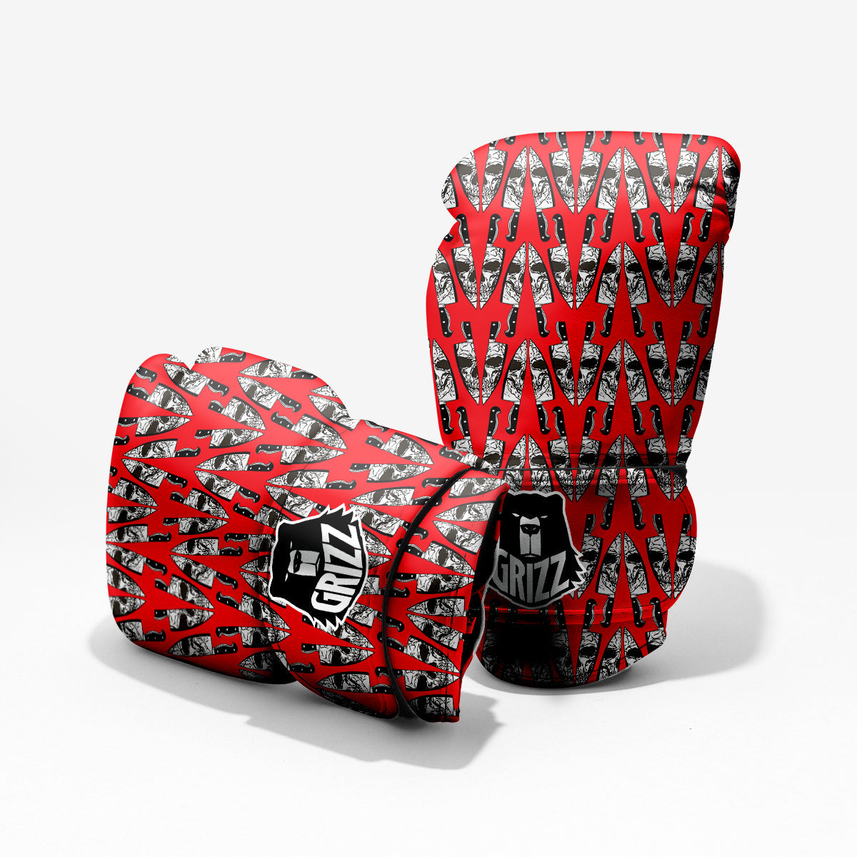 Skull Face Reflection Knife Print Pattern Pro Boxing Glove