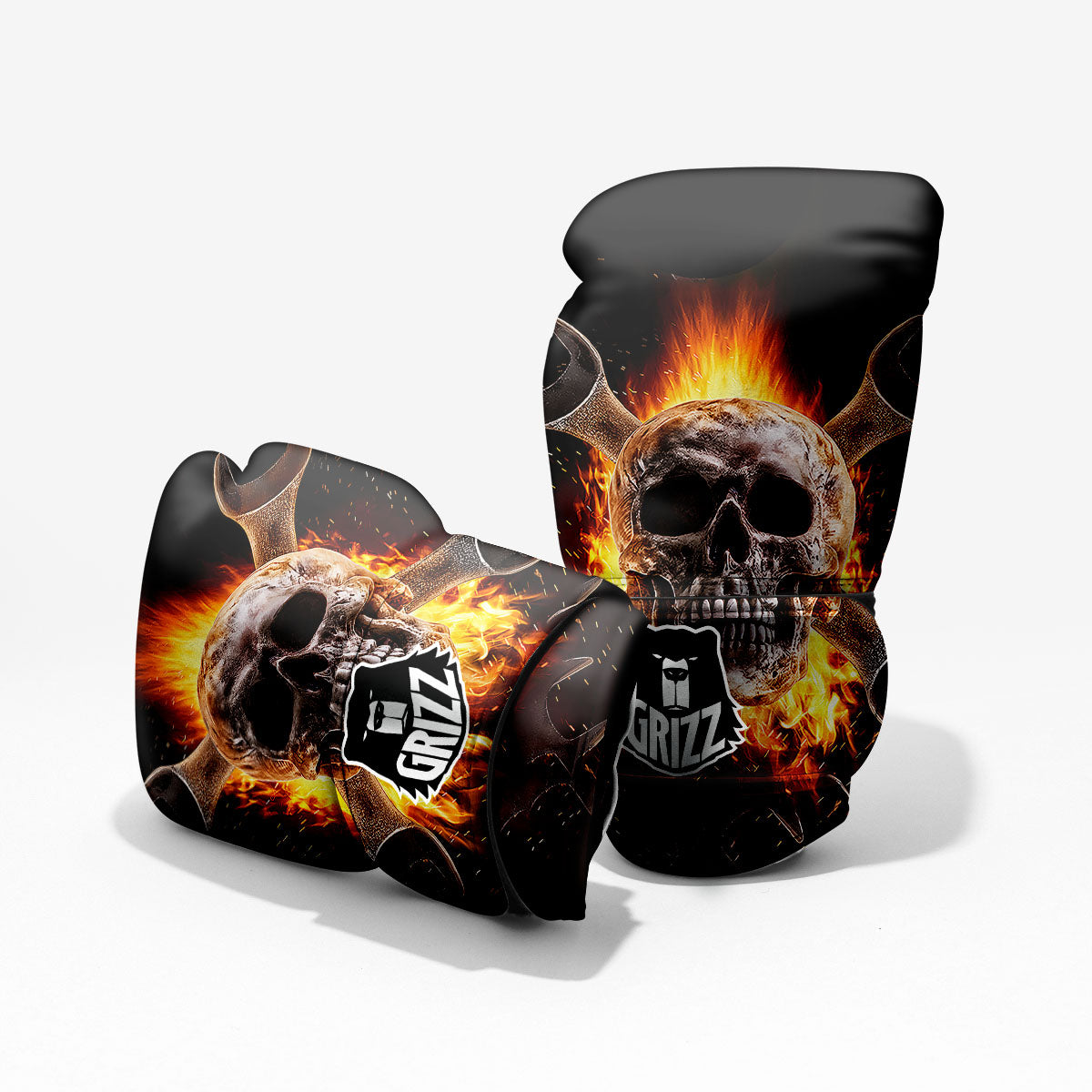 Skull Flaming And Cross Wrench Print Pro Boxing Glove