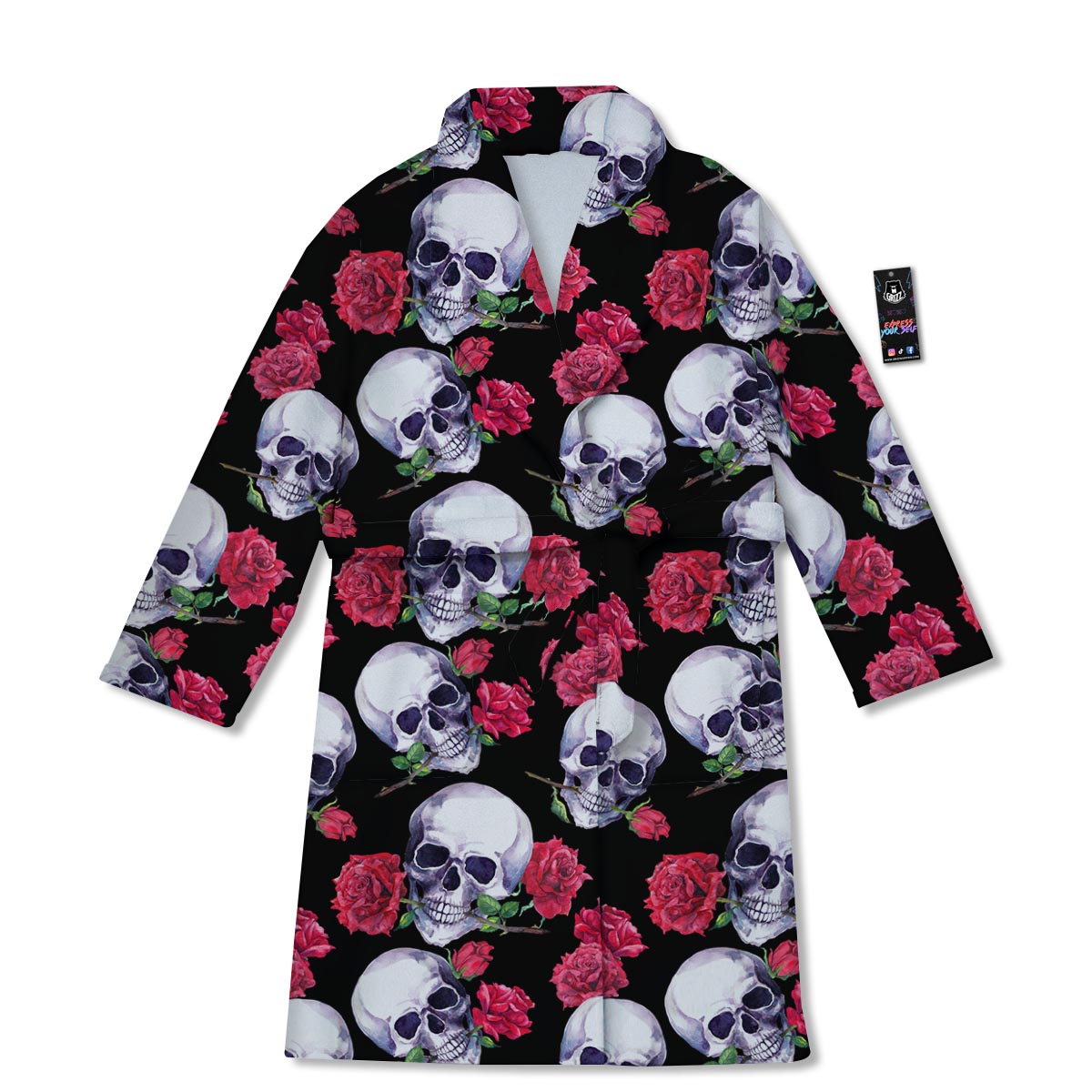 Skull Red Rose Print Pattern Bathrobe