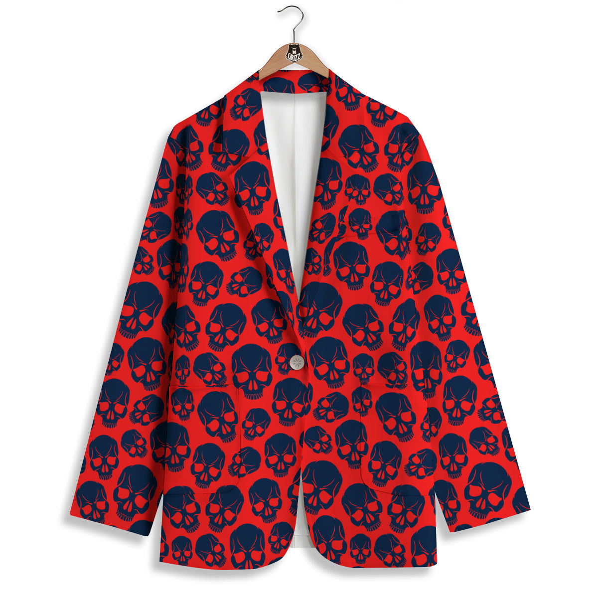 Skulls Red And Blue Hard Rock Print Pattern Women's Blazer