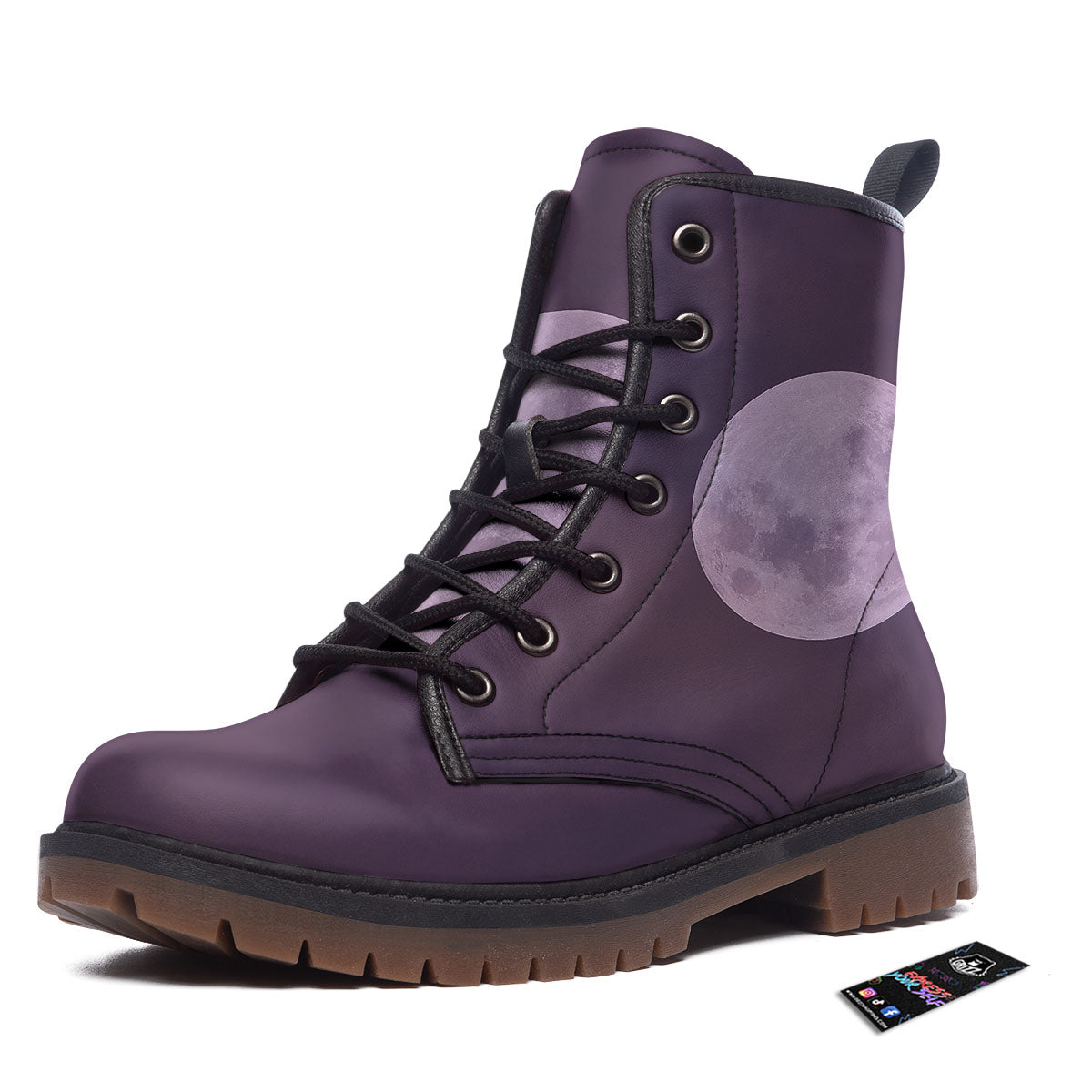 Sky Purple And Full Moon Print Work Boots