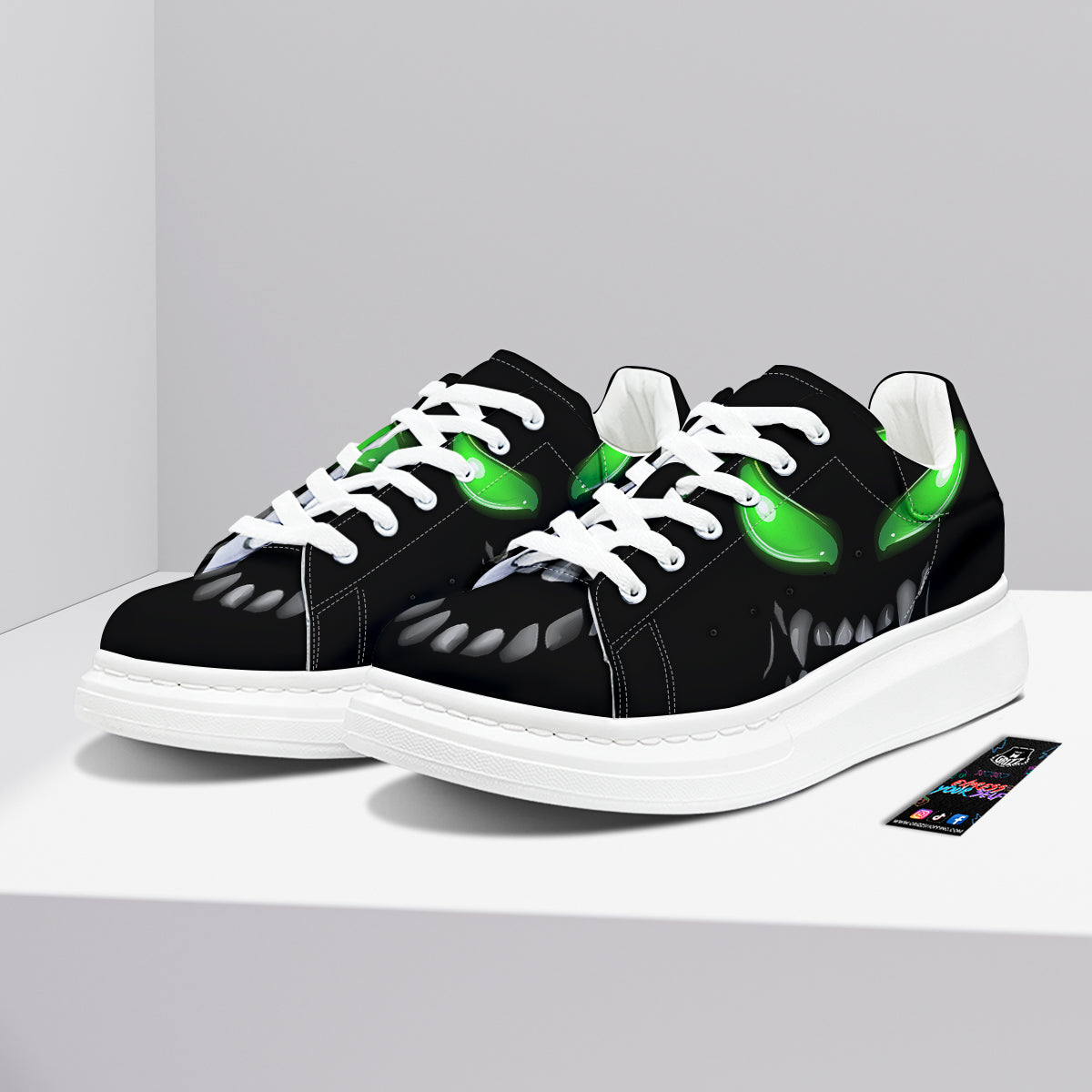 Smiley Face Monster Black Print Platform Shoes