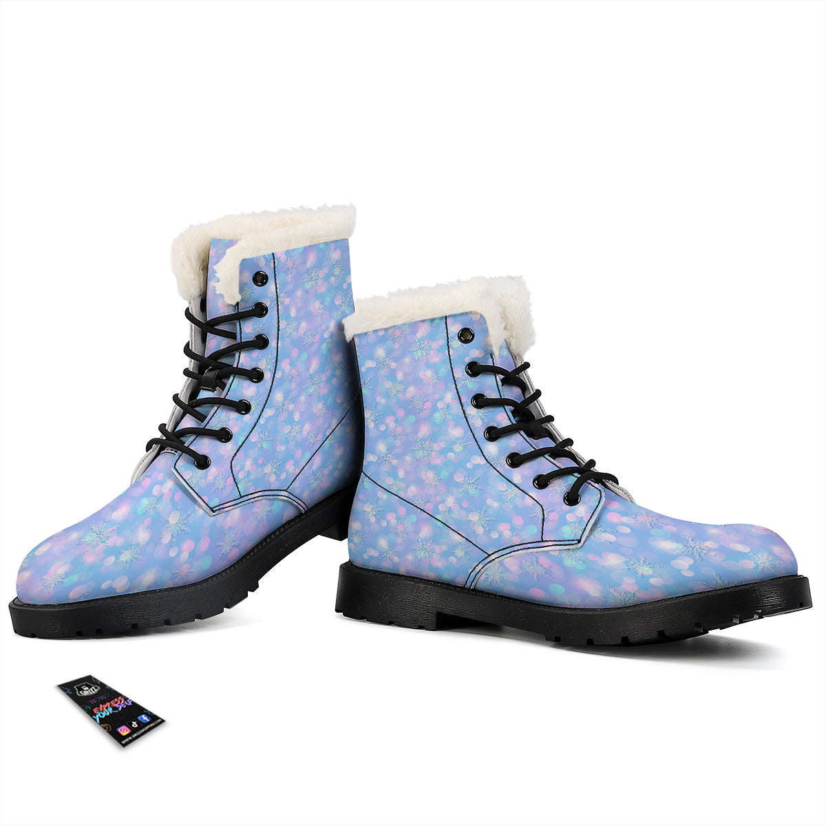 Snowflake Pastel Color Print Pattern Winter Boots