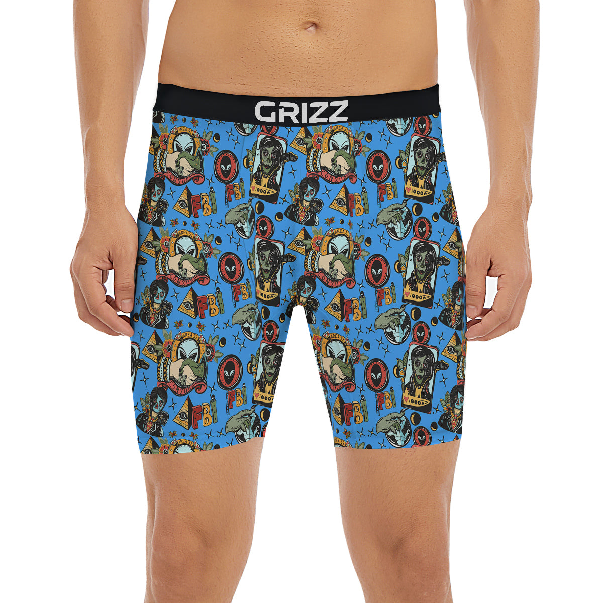 Space Alien Retro Tattoo Print Pattern Boxer Briefs