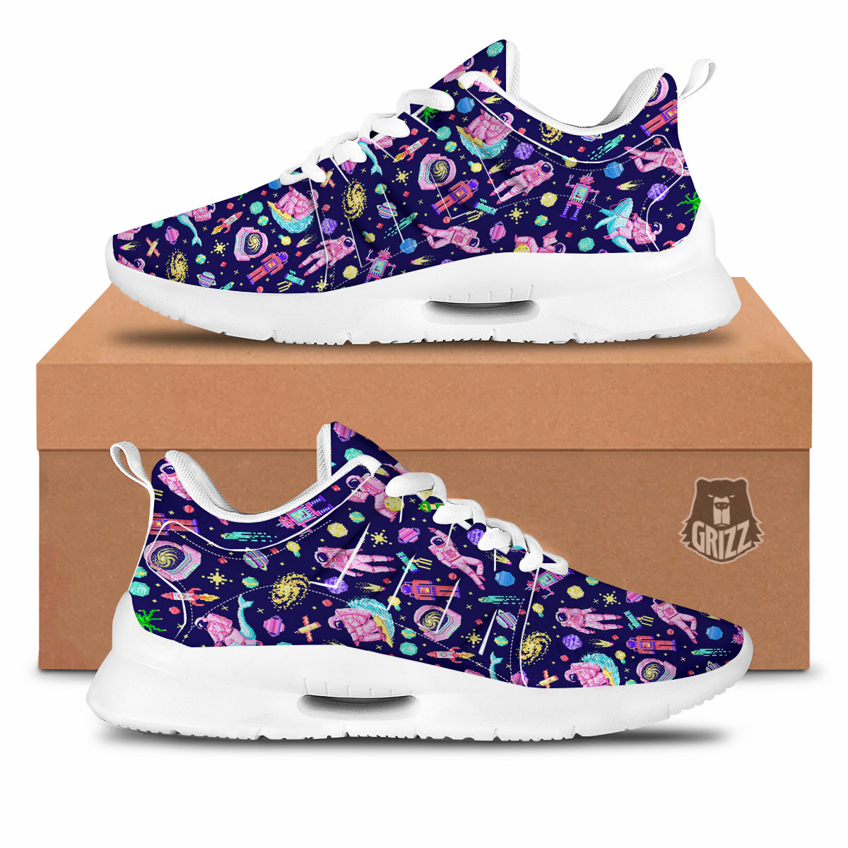 Space Astronaut 8 Bit Print Pattern Tennis Shoes