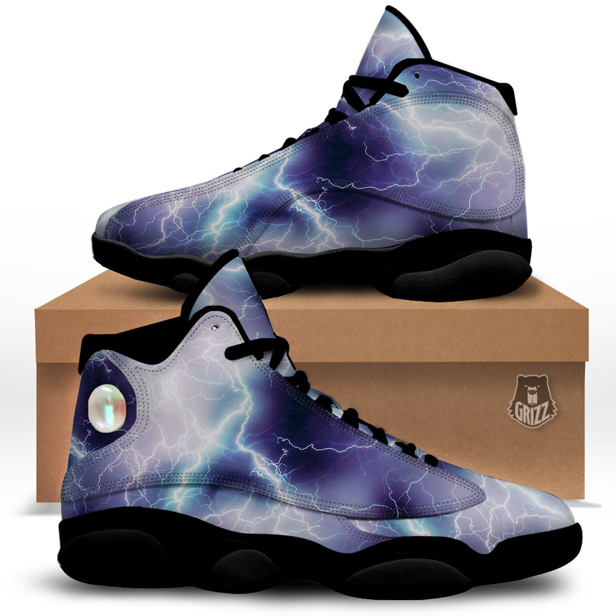Spark Lightning Print Black Basketball Shoes