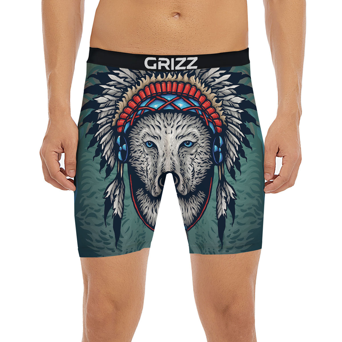 Spirit Animal Native American Wolf Print Boxer Briefs