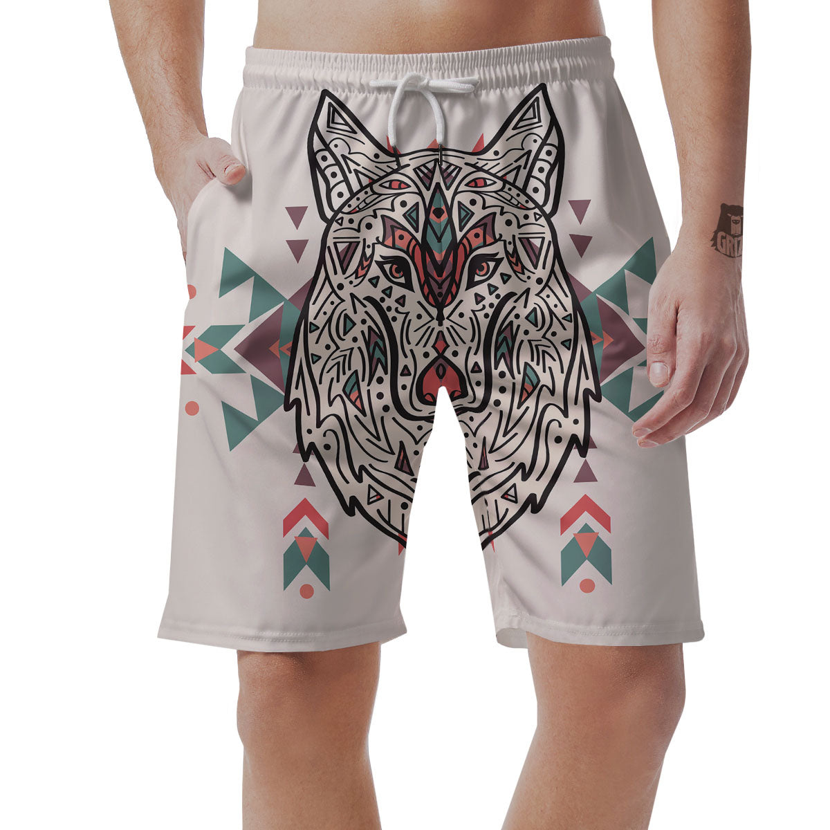 Spiritual Wolf Native American Print Men's Shorts