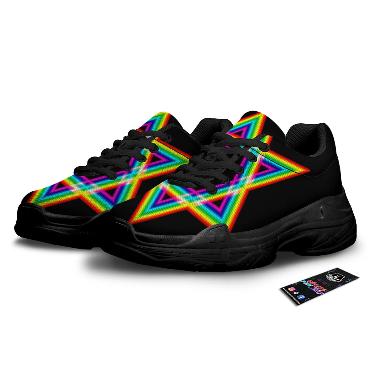 Star Of David Rainbow Print Black Chunky Shoes