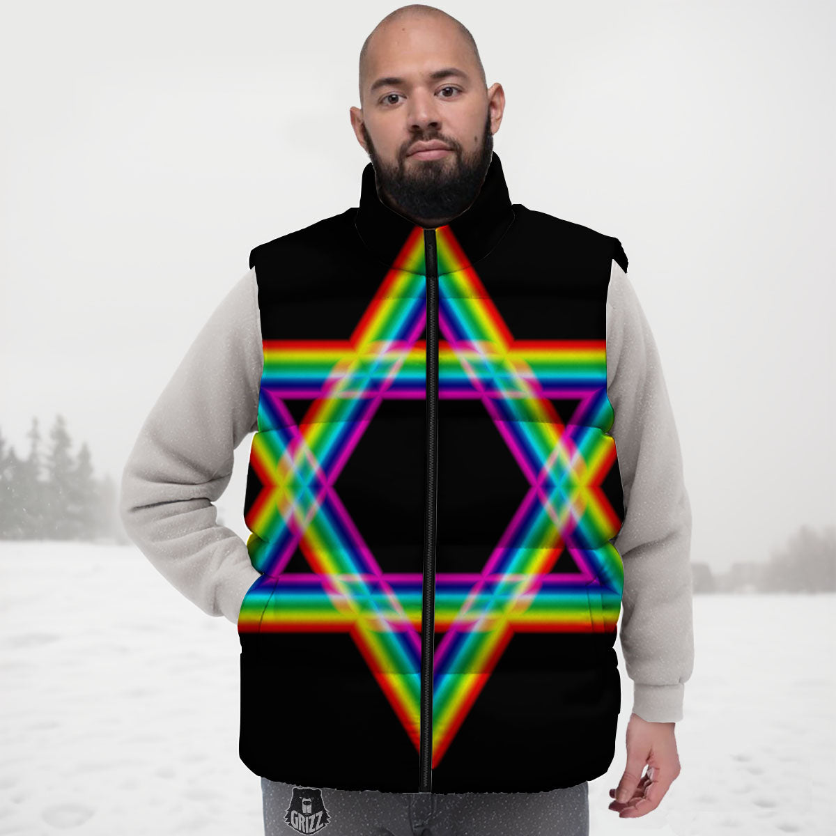 Star Of David Rainbow Print Down Vest