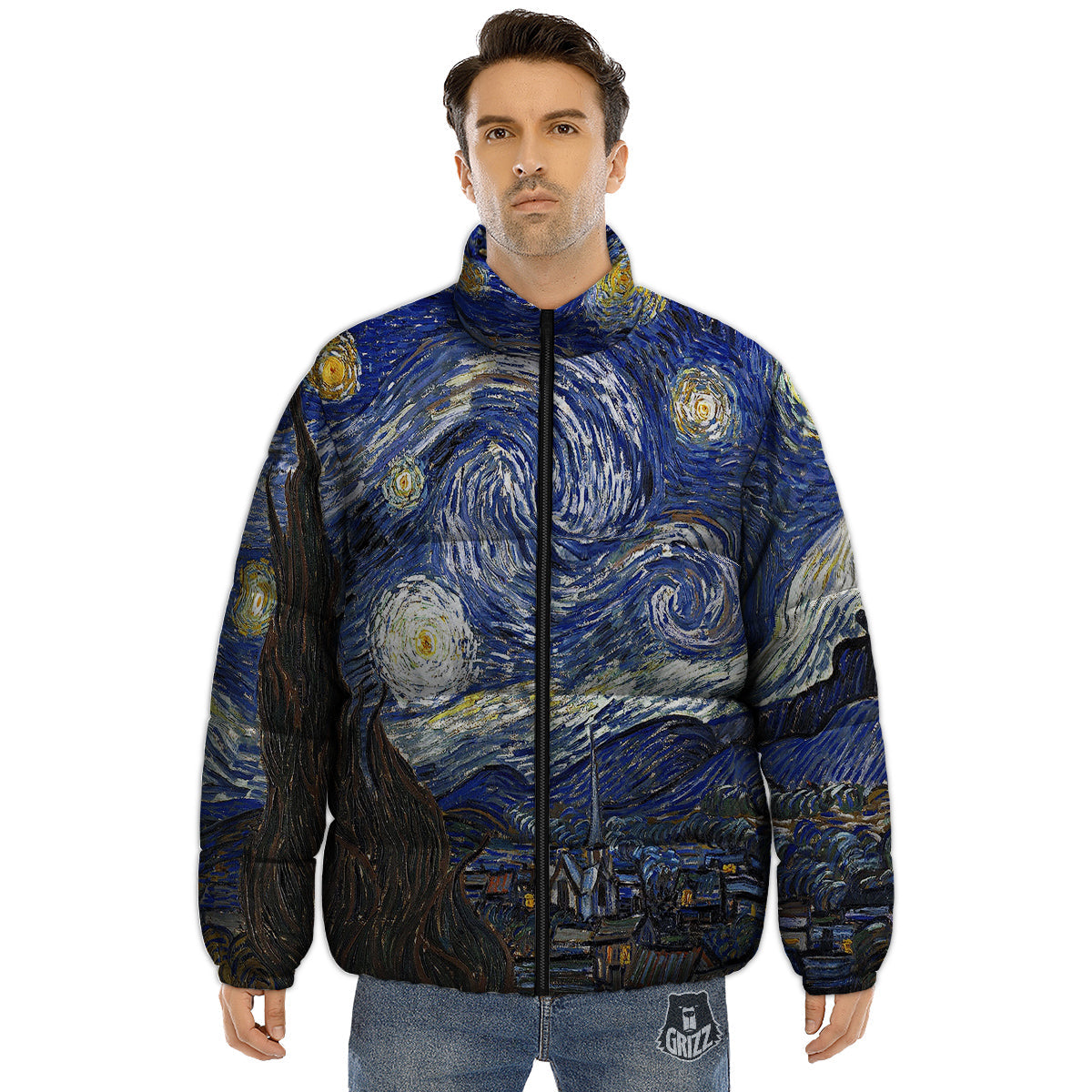 Starry Night Print Puffer Jacket
