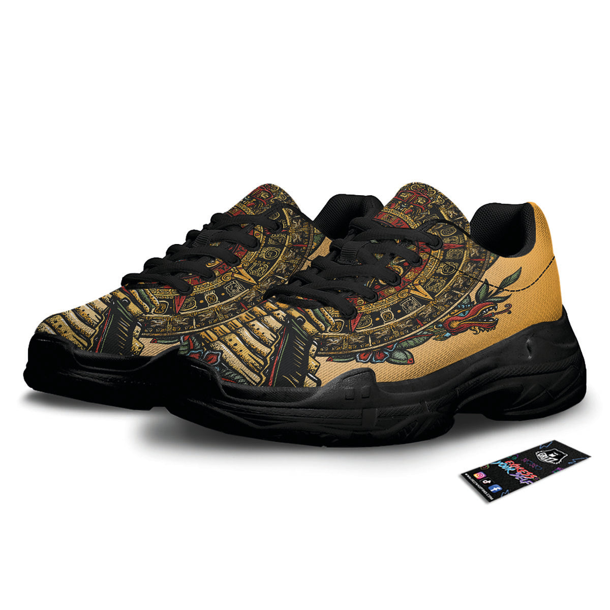 Statue Ancient Mayan Print Black Chunky Shoes