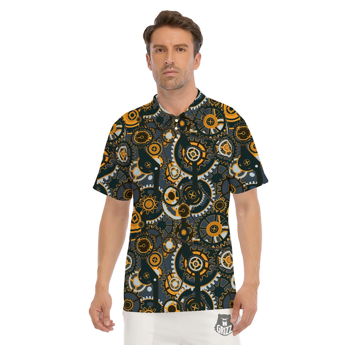 Steampunk Gears Print Pattern Men's Golf Shirts
