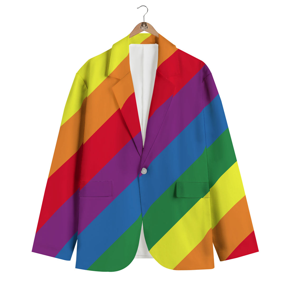 Striped Rainbow Diagonal Print Pattern Men's Blazer
