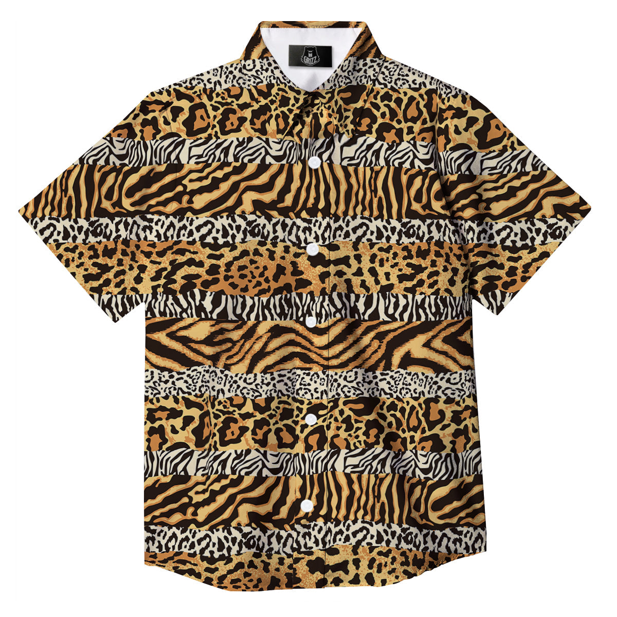 Striped Tiger Skins Print Pattern Button Up Shirt