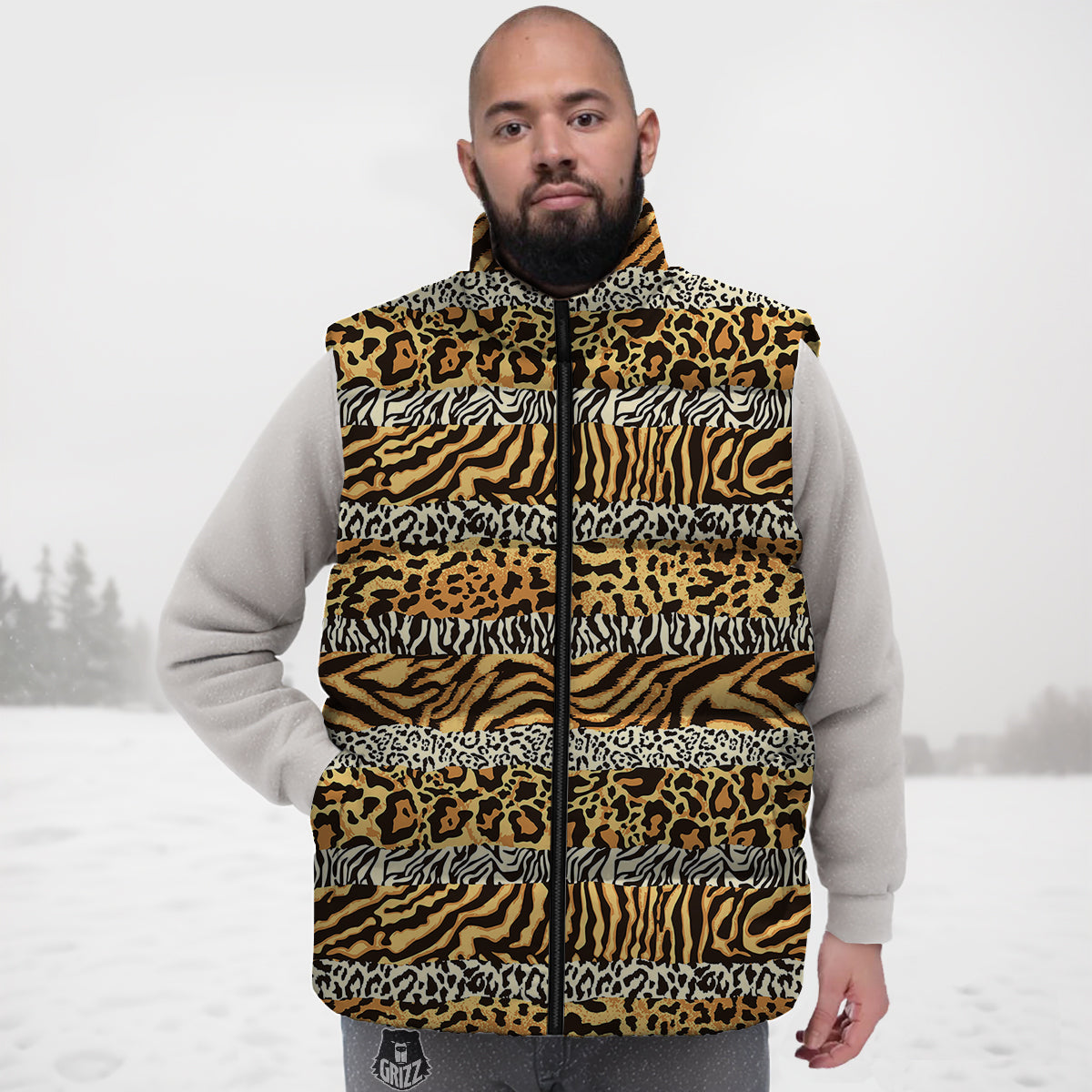 Striped Tiger Skins Print Pattern Down Vest