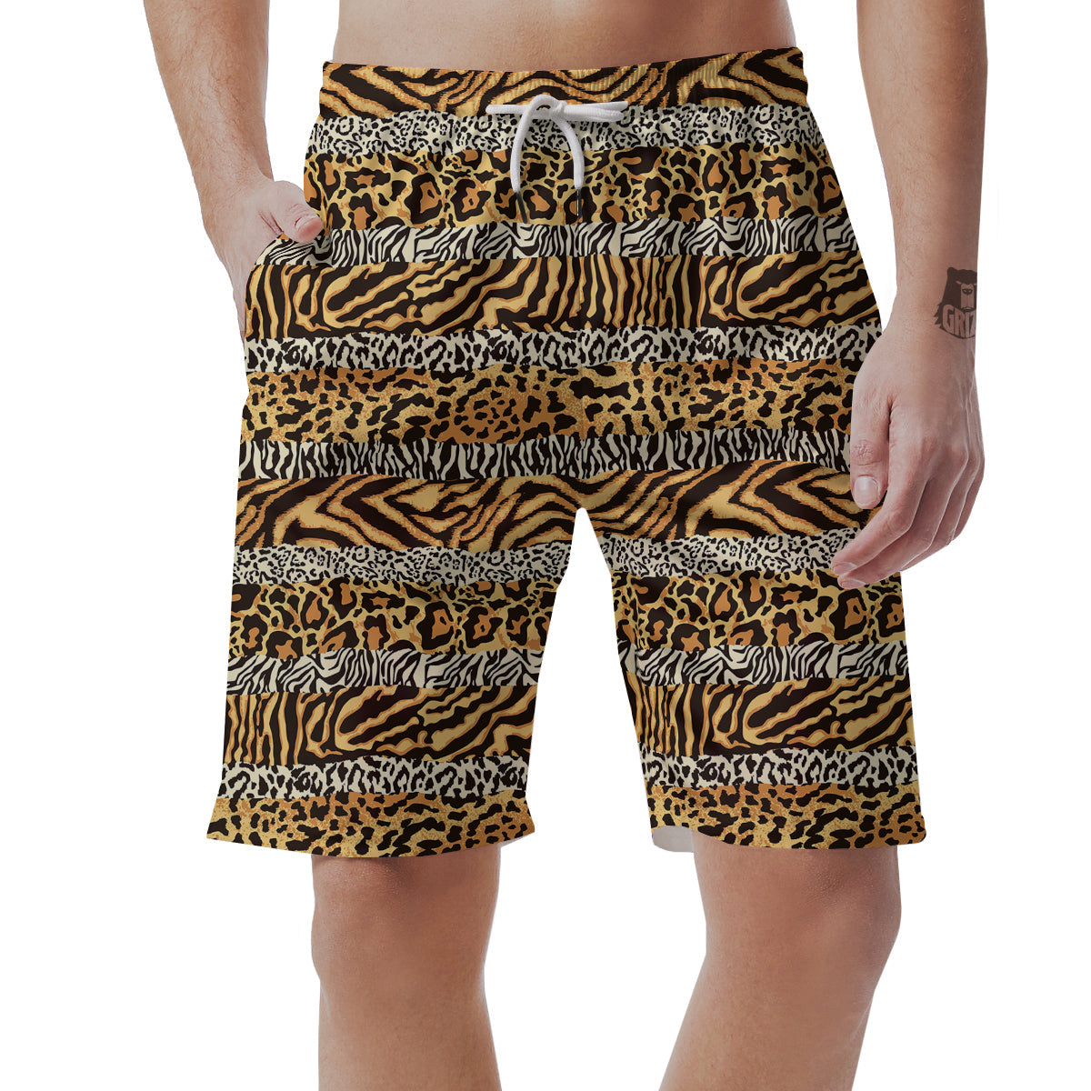 Striped Tiger Skins Print Pattern Men's Shorts