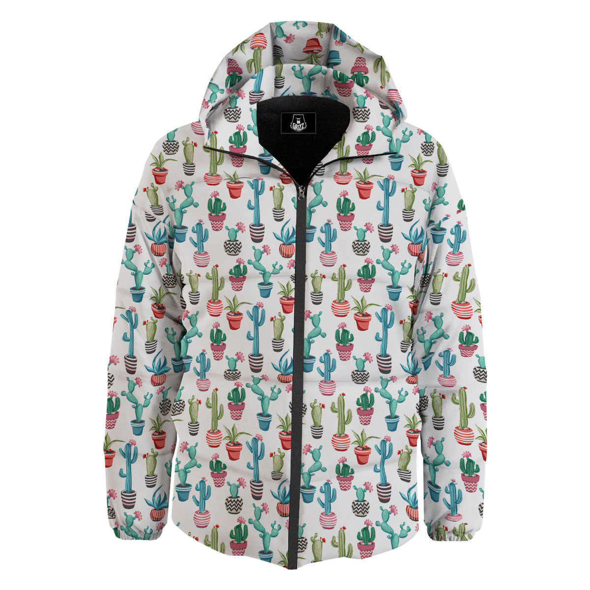 Succulent And Cute Cactus Print Down Jacket