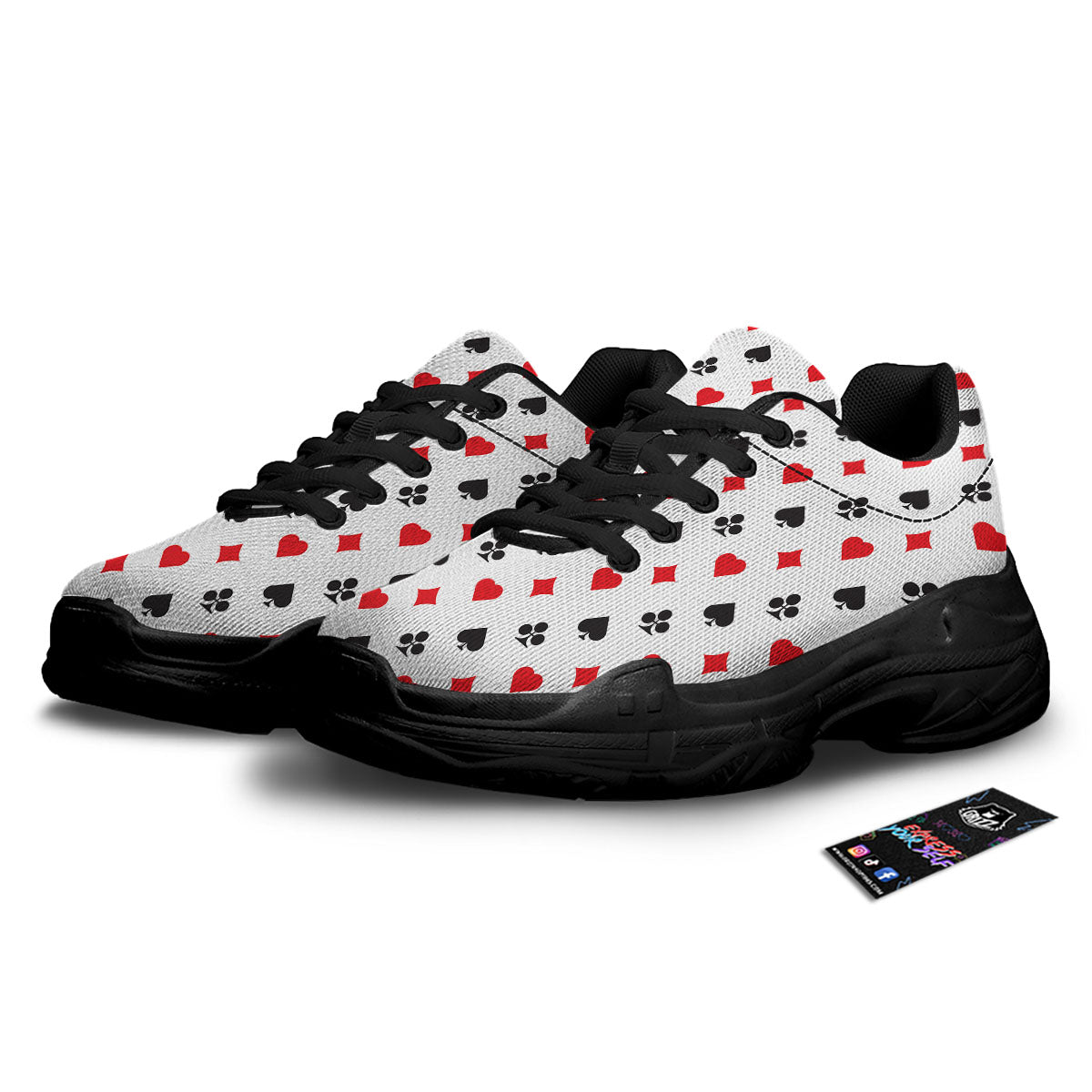 Suits Playing Card Print Pattern Black Chunky Shoes