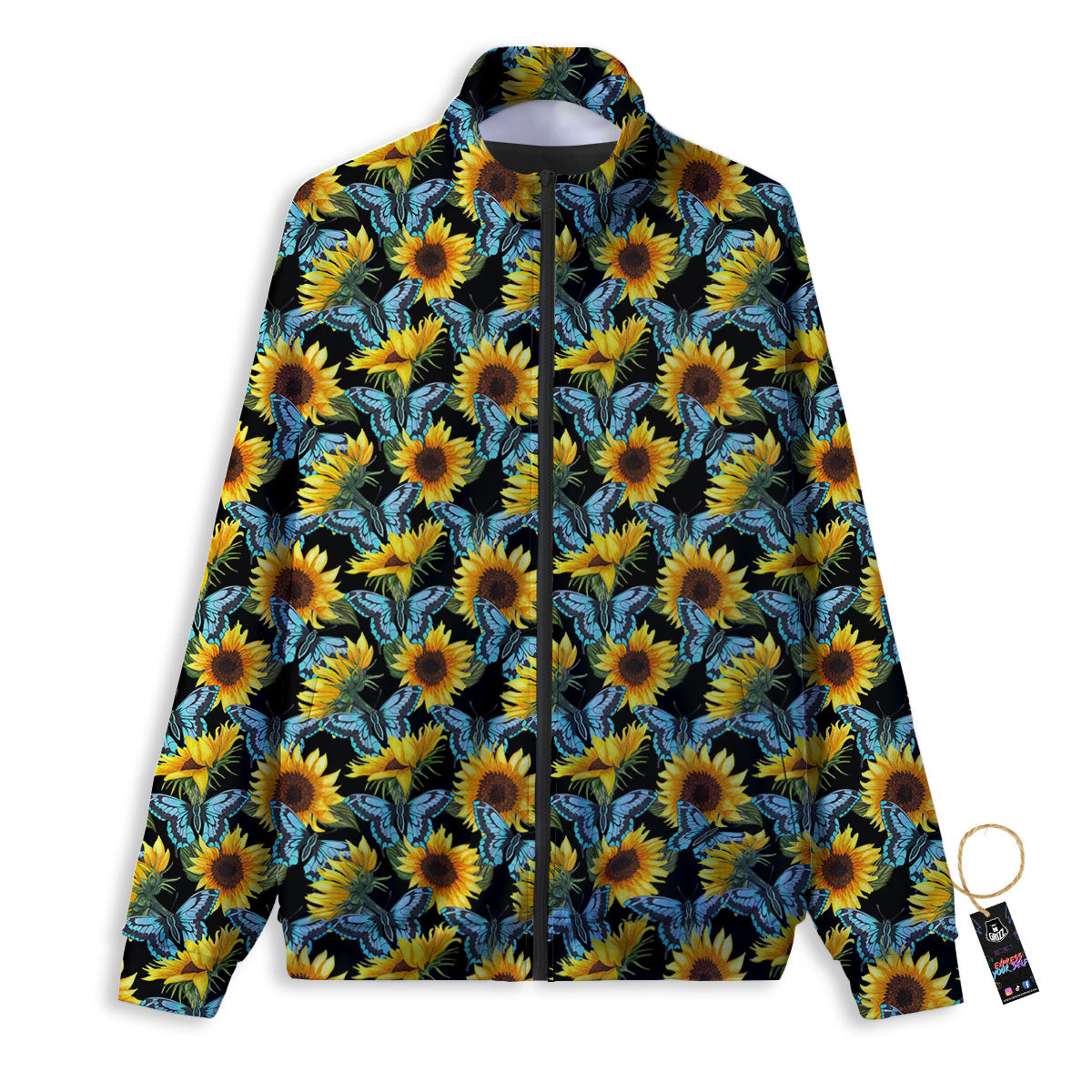 Sunflower Blue Butterfly Print Pattern Track Jacket