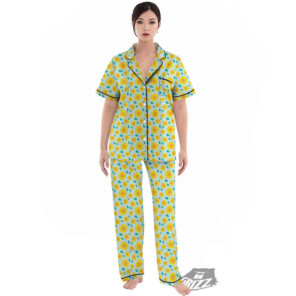 Sunflower Blue Cute Print Pattern Women's Pajamas Set