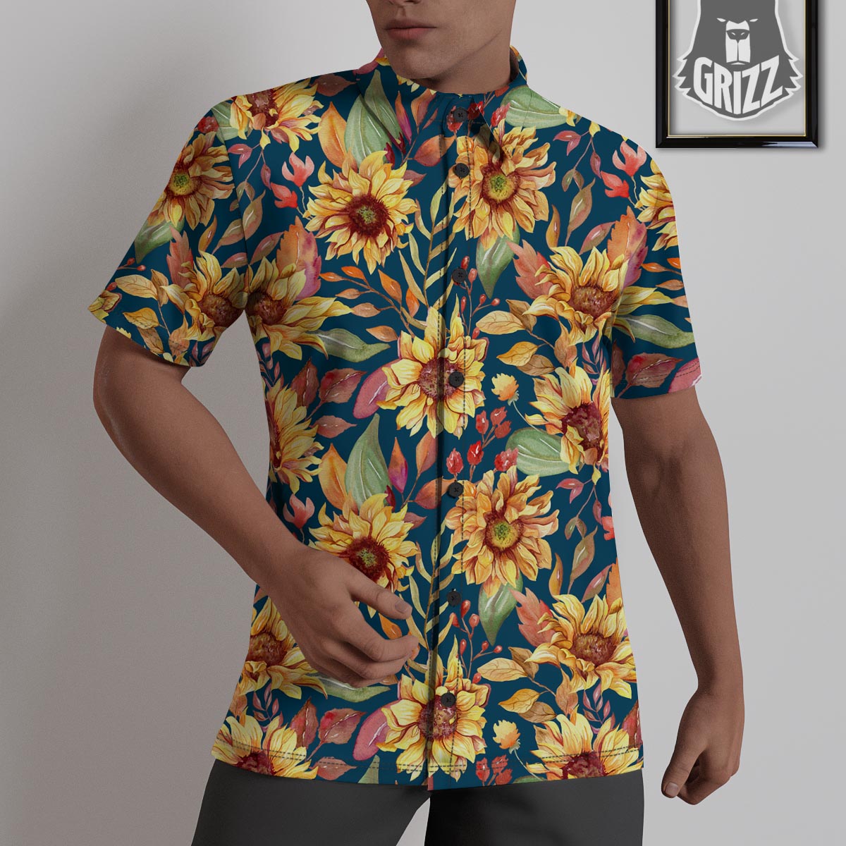 Sunflower Sage Watercolor Print Pattern Untucked Shirts