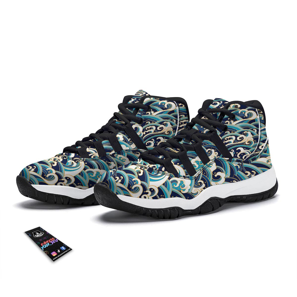 Surfing Sea Wave Print Pattern Black Bball Shoes