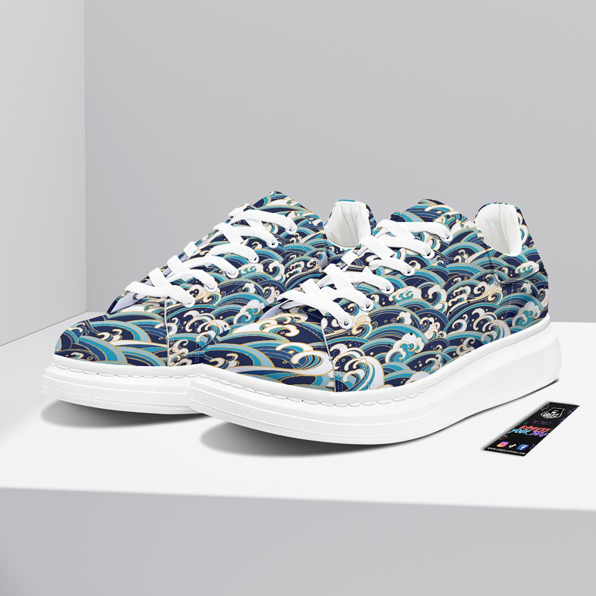 Surfing Sea Wave Print Pattern Platform Shoes