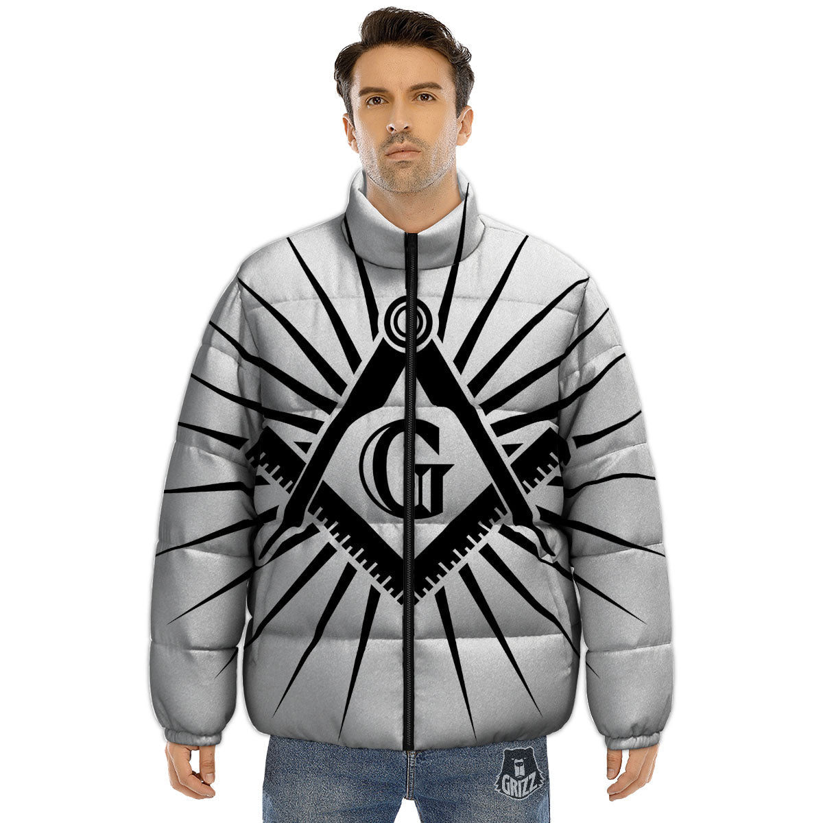 Symbol Freemasonry Print Puffer Jacket
