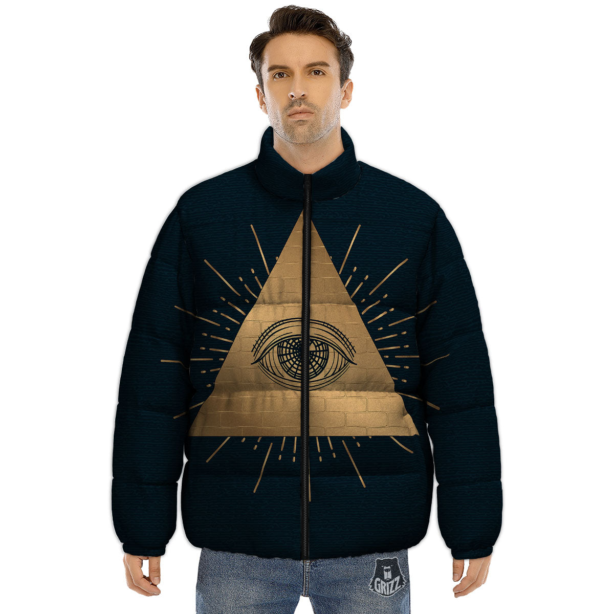 Symbol Illuminati Print Puffer Jacket