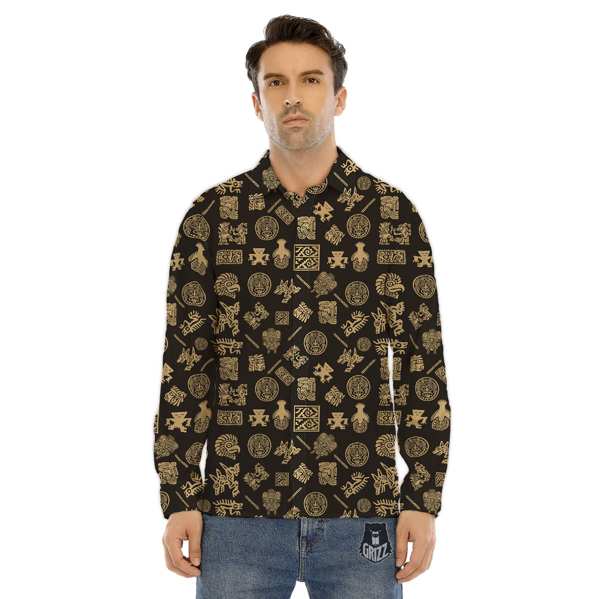 Symbol Mayan Print Pattern Men's Dress Shirts