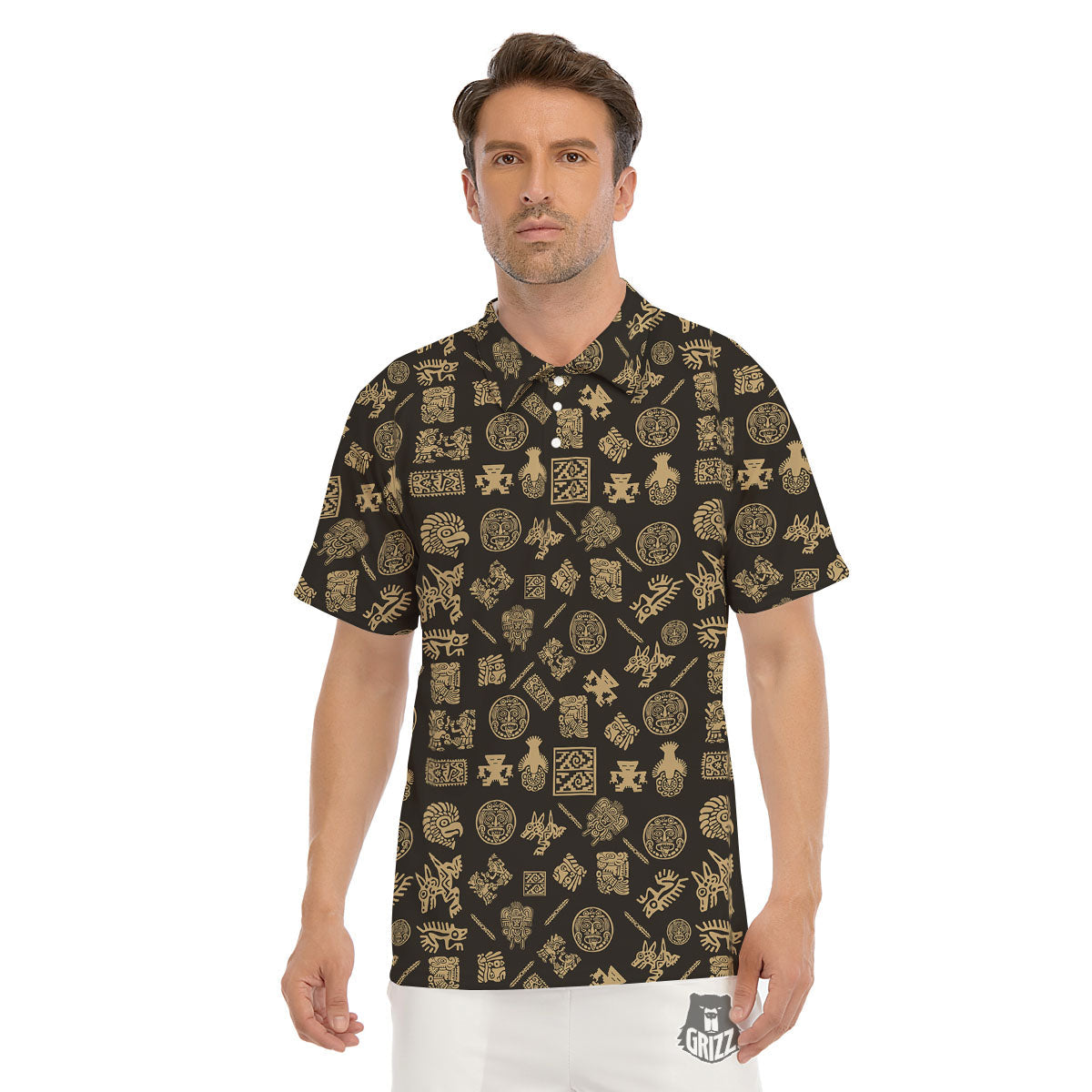 Symbol Mayan Print Pattern Men's Golf Shirts