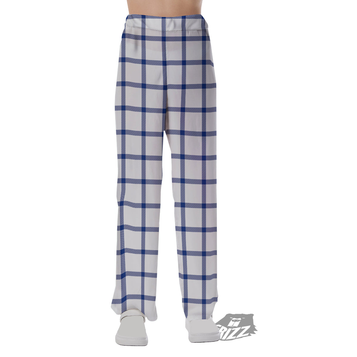 Tattersall Blue And White Print Pattern Pajama Pants