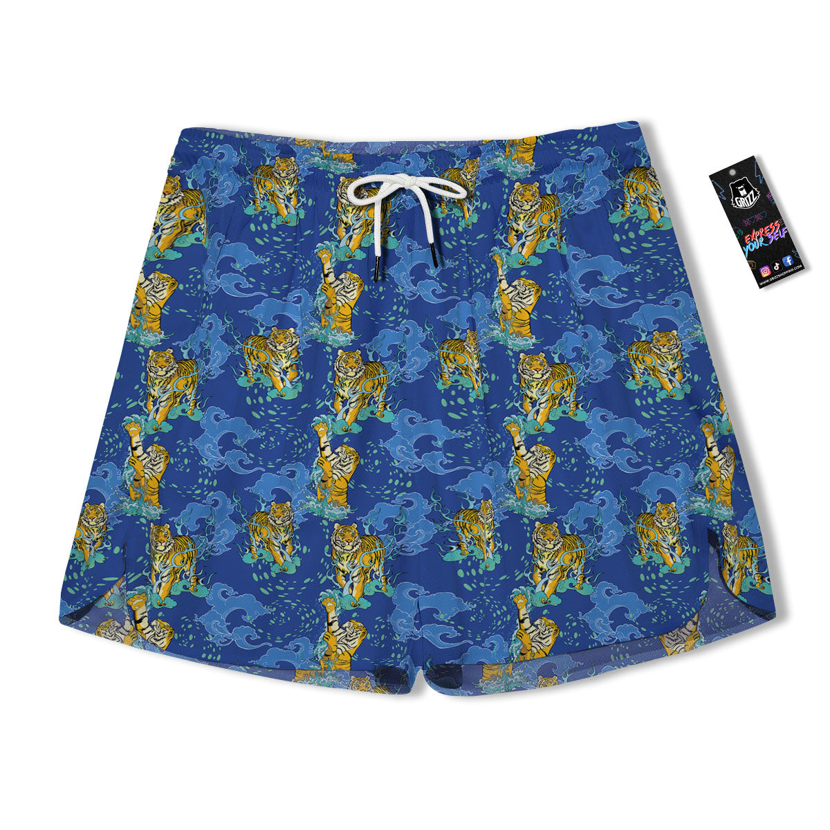 Tattoo Blue Tiger Print Pattern Men's Running Shorts